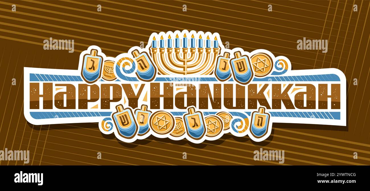 Vector logo for Hanukkah, cut paper badge with illustration of hanukkah ...