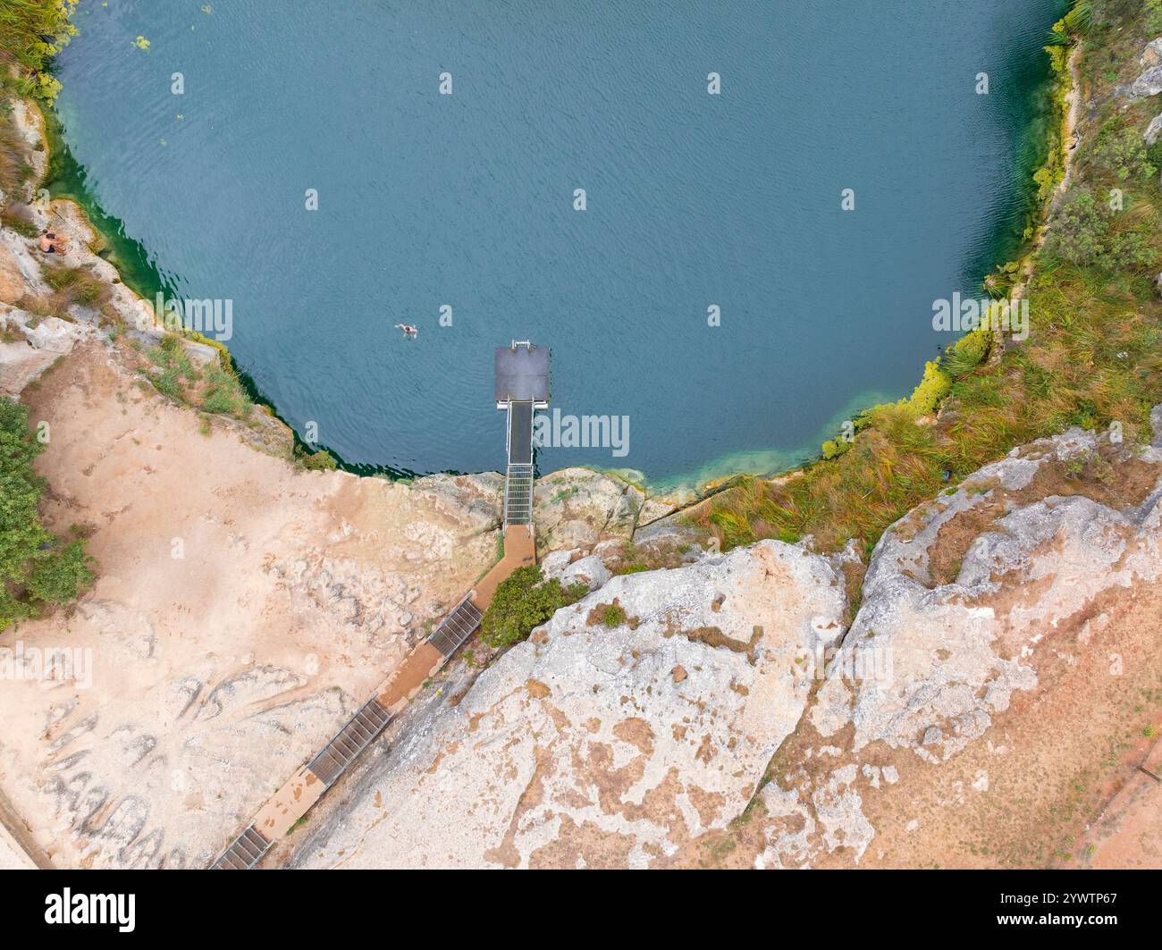 Aerial view of a lake in a limestone sinkhole at Mount Schank in South ...