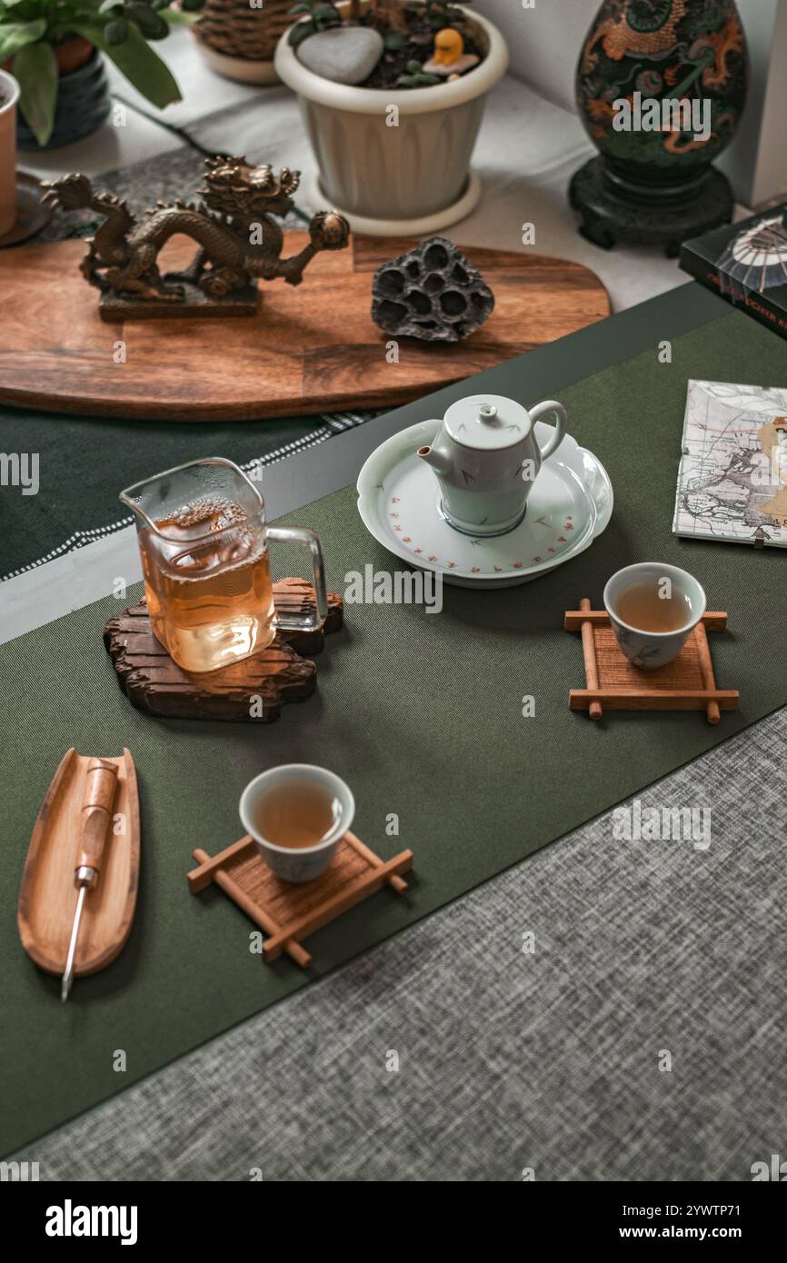 An Elegant Tea Ceremony Setup Featuring Traditional Chinese Elements ...