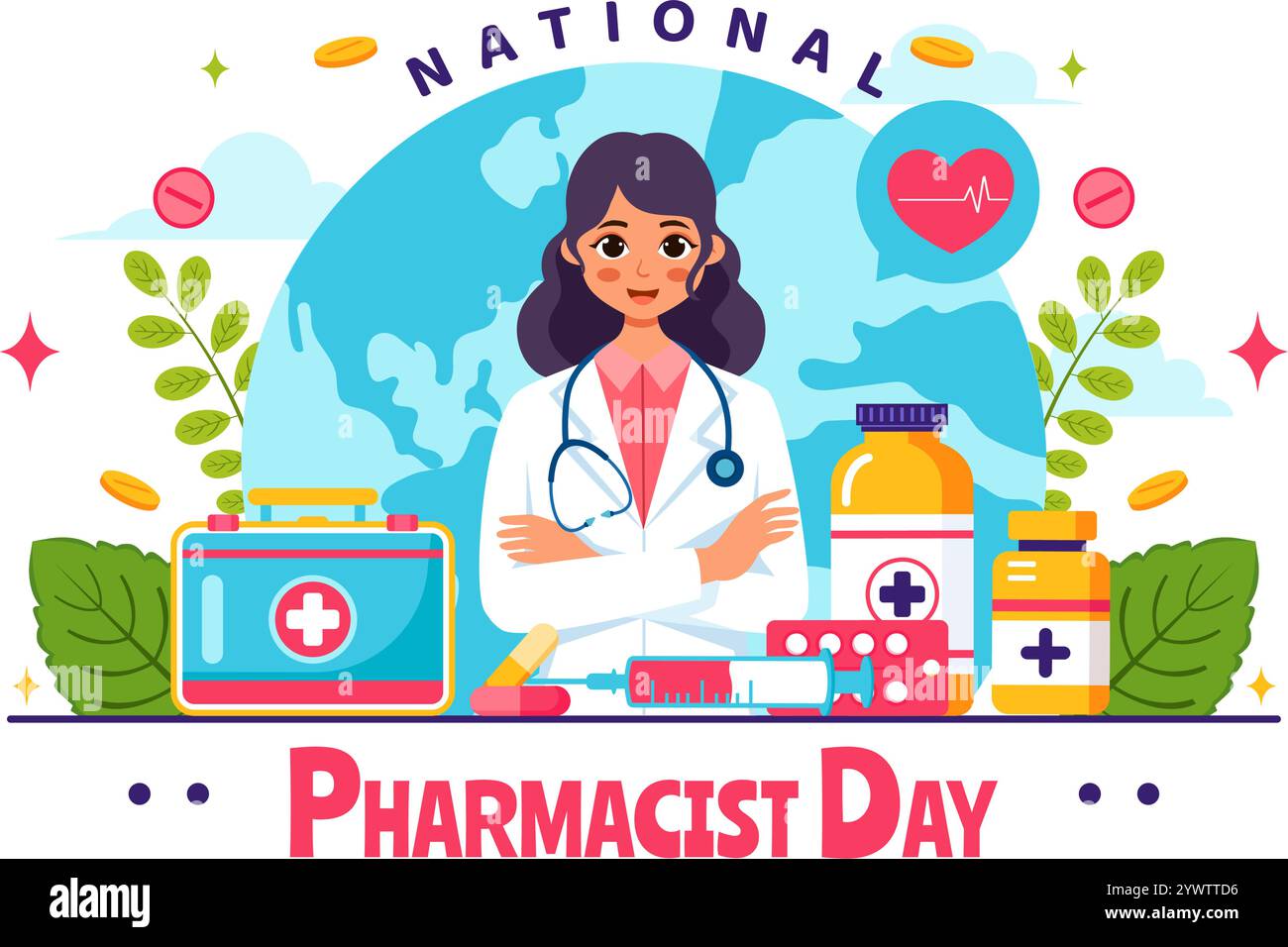 World Pharmacists Day Vector Illustration Featuring a Doctor, Medicines ...