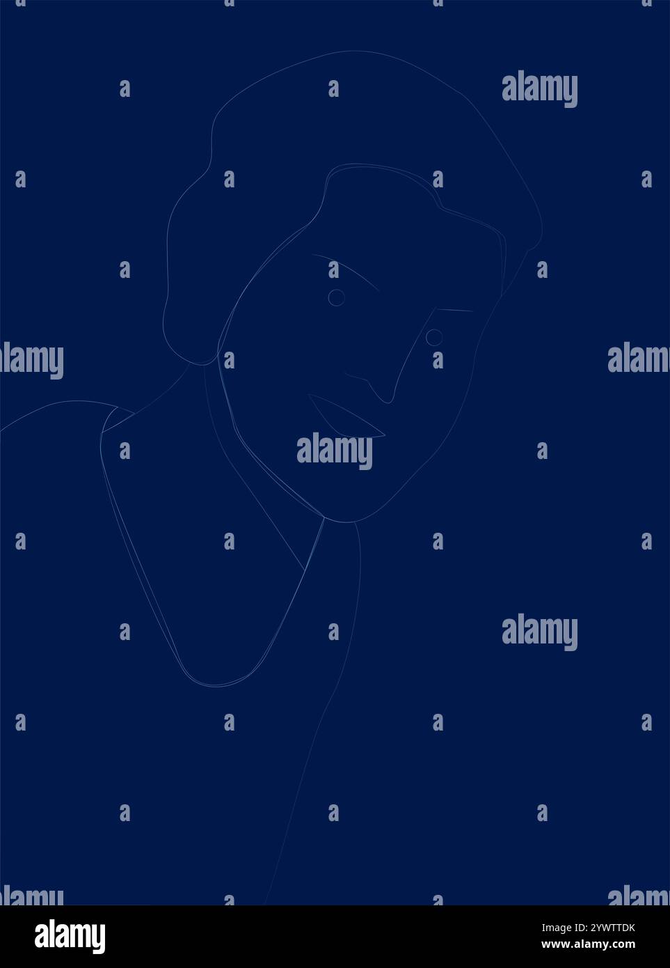 Man face portrait. Outline male head. Close-up vector blue line sketch ...