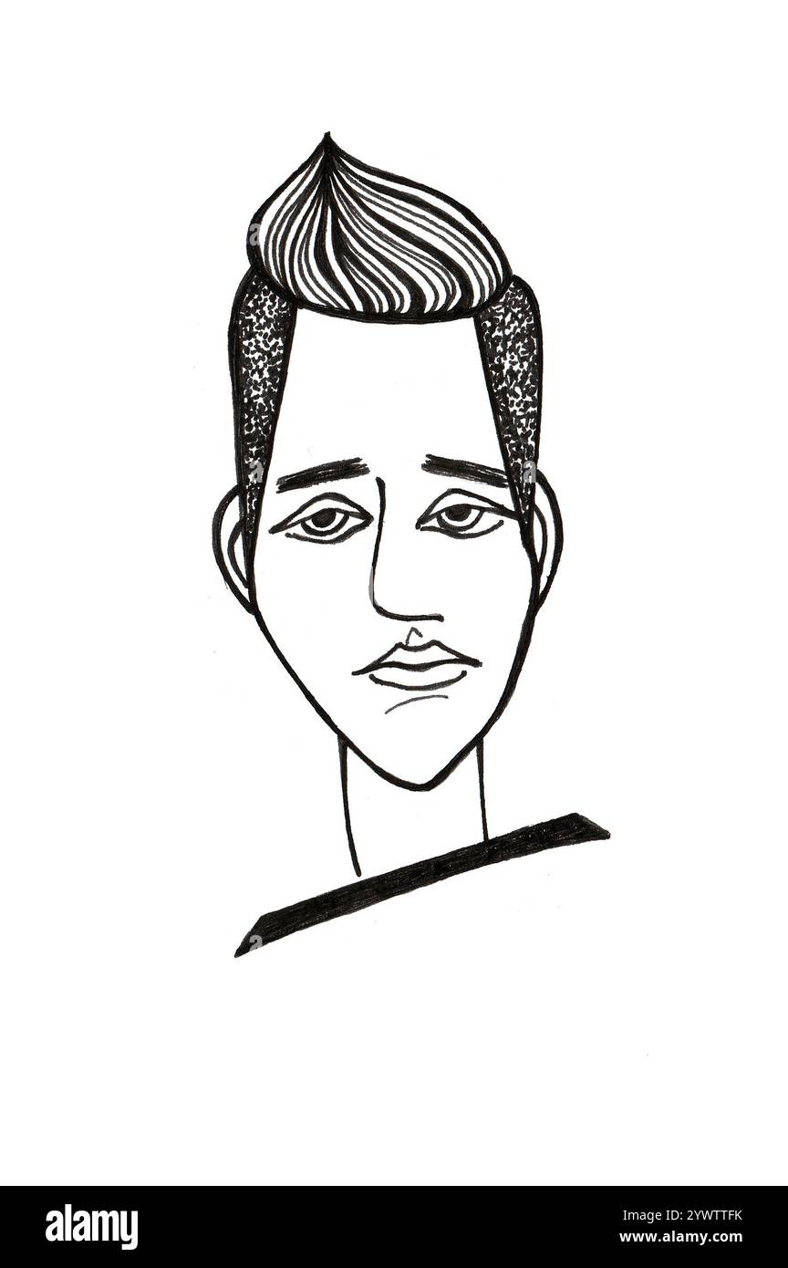 Portrait of a sad boy. Doodle illustration. Drawing with a black ...