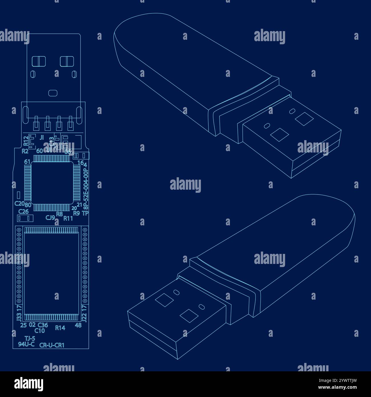 Set Flash disk with tech circuit inside. Vector illustration Stock ...