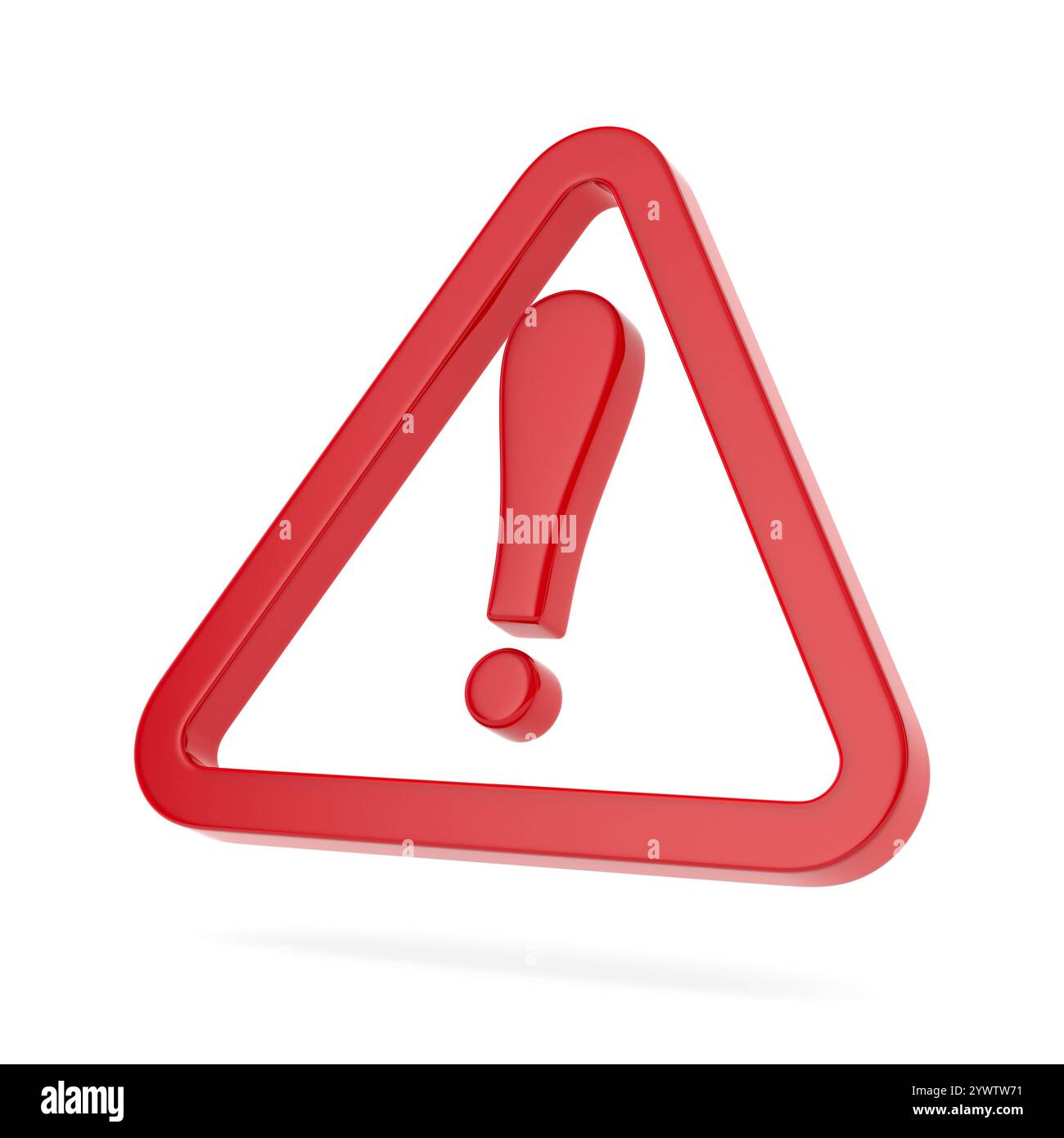 Red triangle and exclamation point on white background. Isolated 3D ...