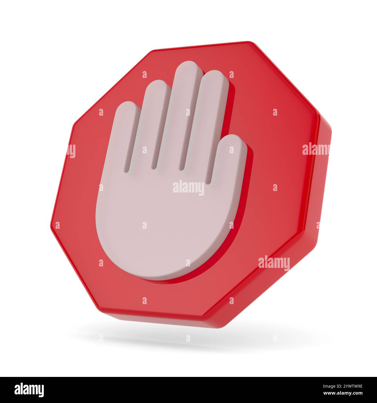 Red octagon with hand on white background. Isolated 3D illustration ...