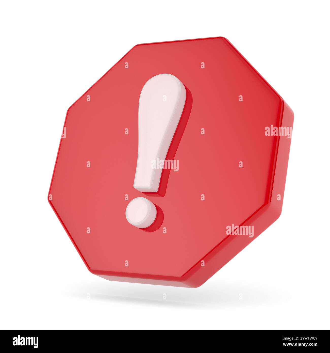 White exclamation point on red octagon and white background. Isolated ...