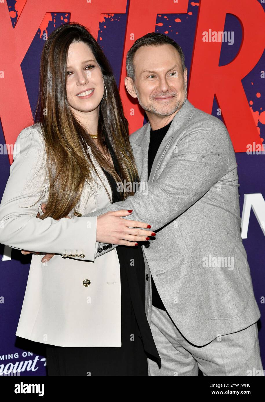Brittany Lopez, left, and Christian Slater attend the premiere of the Showtime drama series ...