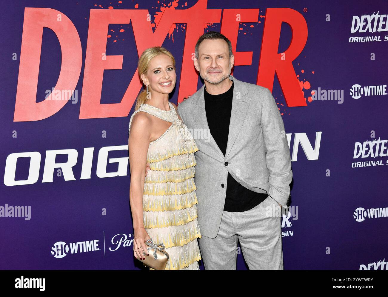Sarah Michelle Gellar, left, and Christian Slater attend the premiere ...