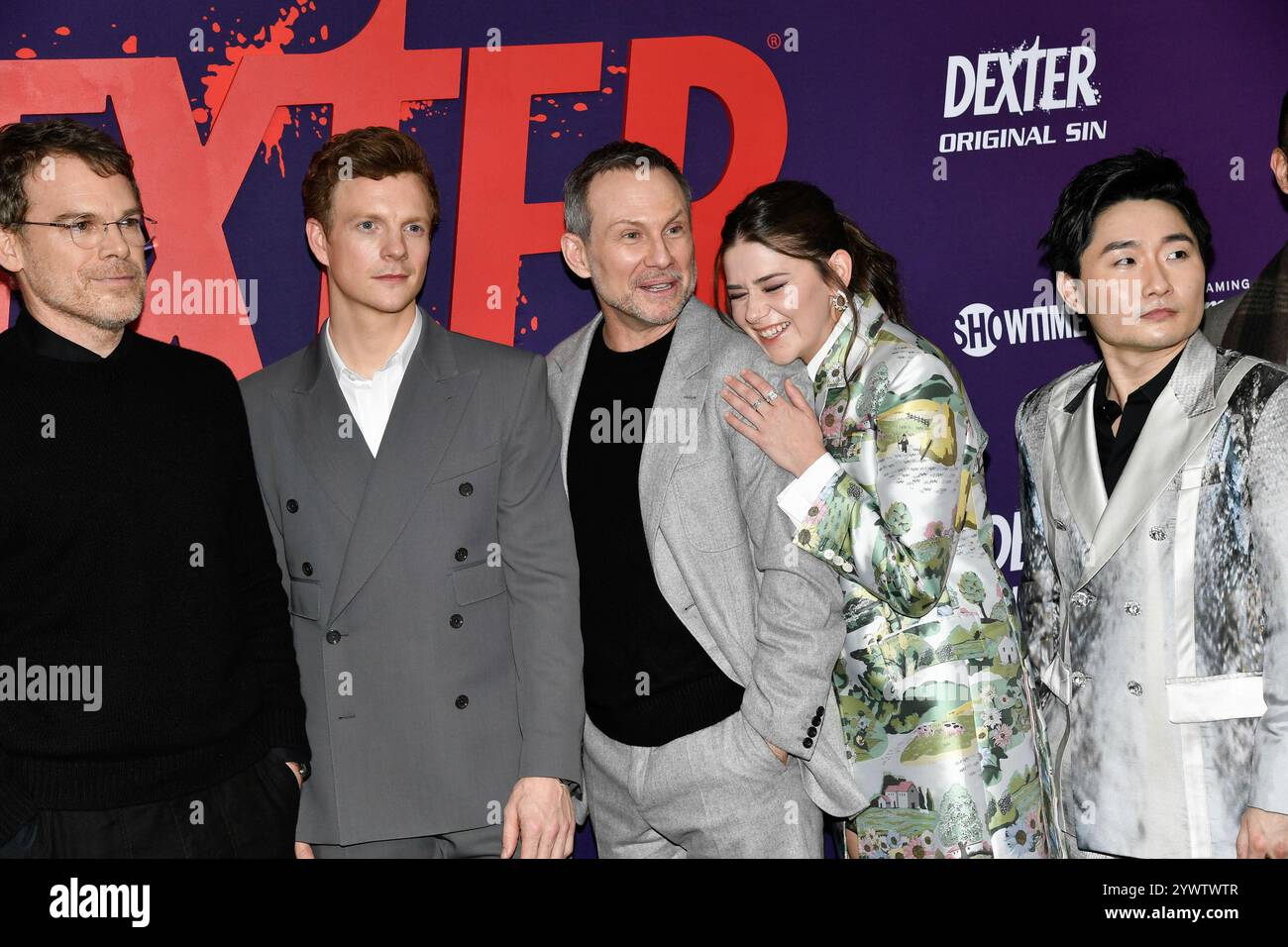 Michael C. Hall, left, Patrick Gibson, Christian Slater, Molly Brown ...