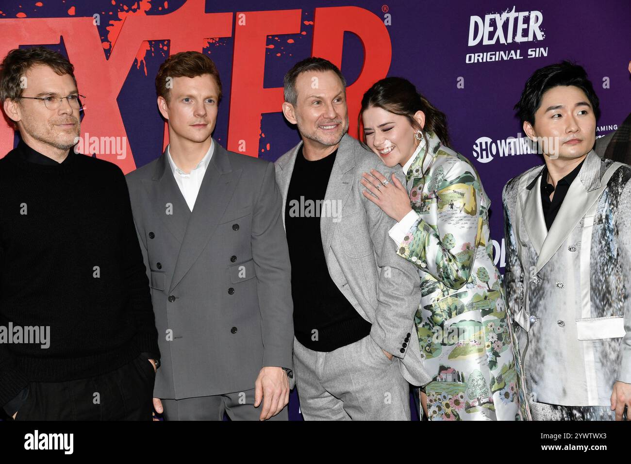 Michael C. Hall, left, Patrick Gibson, Christian Slater, Molly Brown ...