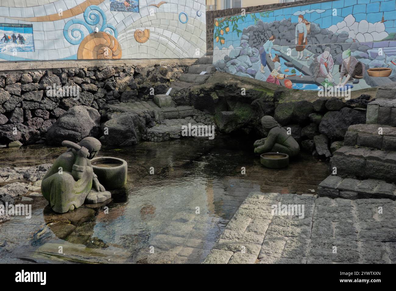 Traditional bathing pool along the Jeju Olle Trail in rural Jeju Island ...