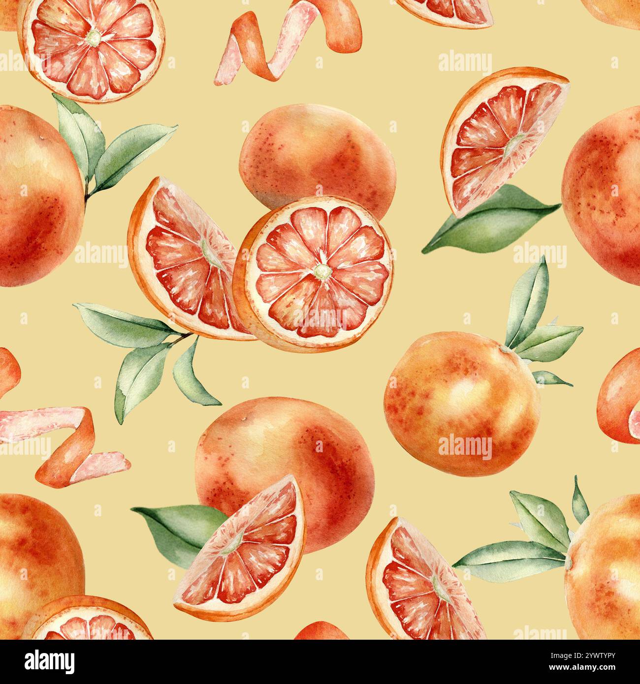 Watercolor seamless pattern Grapefruits with leaves isolated. Juicy summer seamless background ...