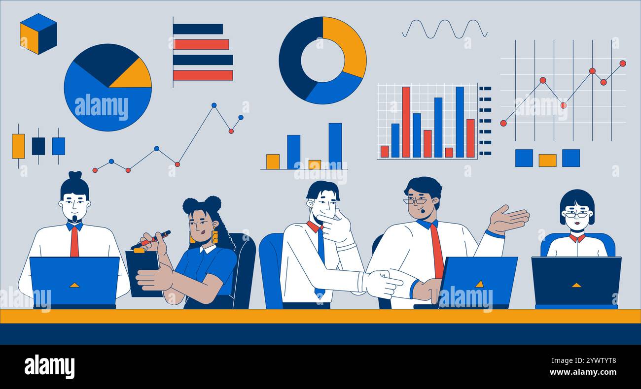 Teamwork data analytics 2D illustration concept Stock Vector Image ...