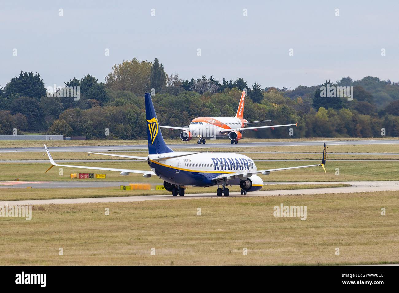 Ryanair Boeing 737 at London Stansted. Aircraft in white and blue ...