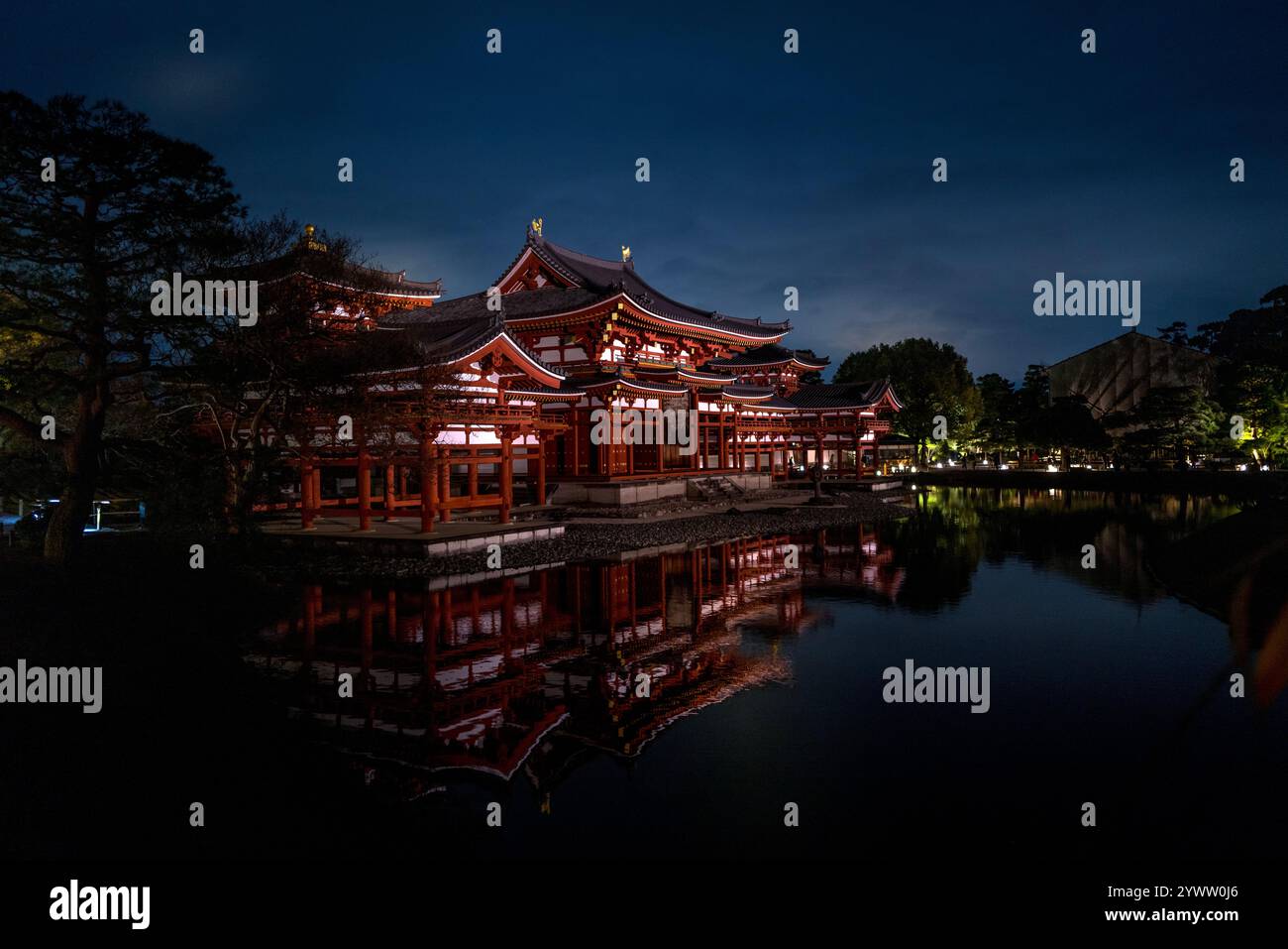 A night view of the UNESCO listed Buddhist Byodo-in Temple at Uji ...
