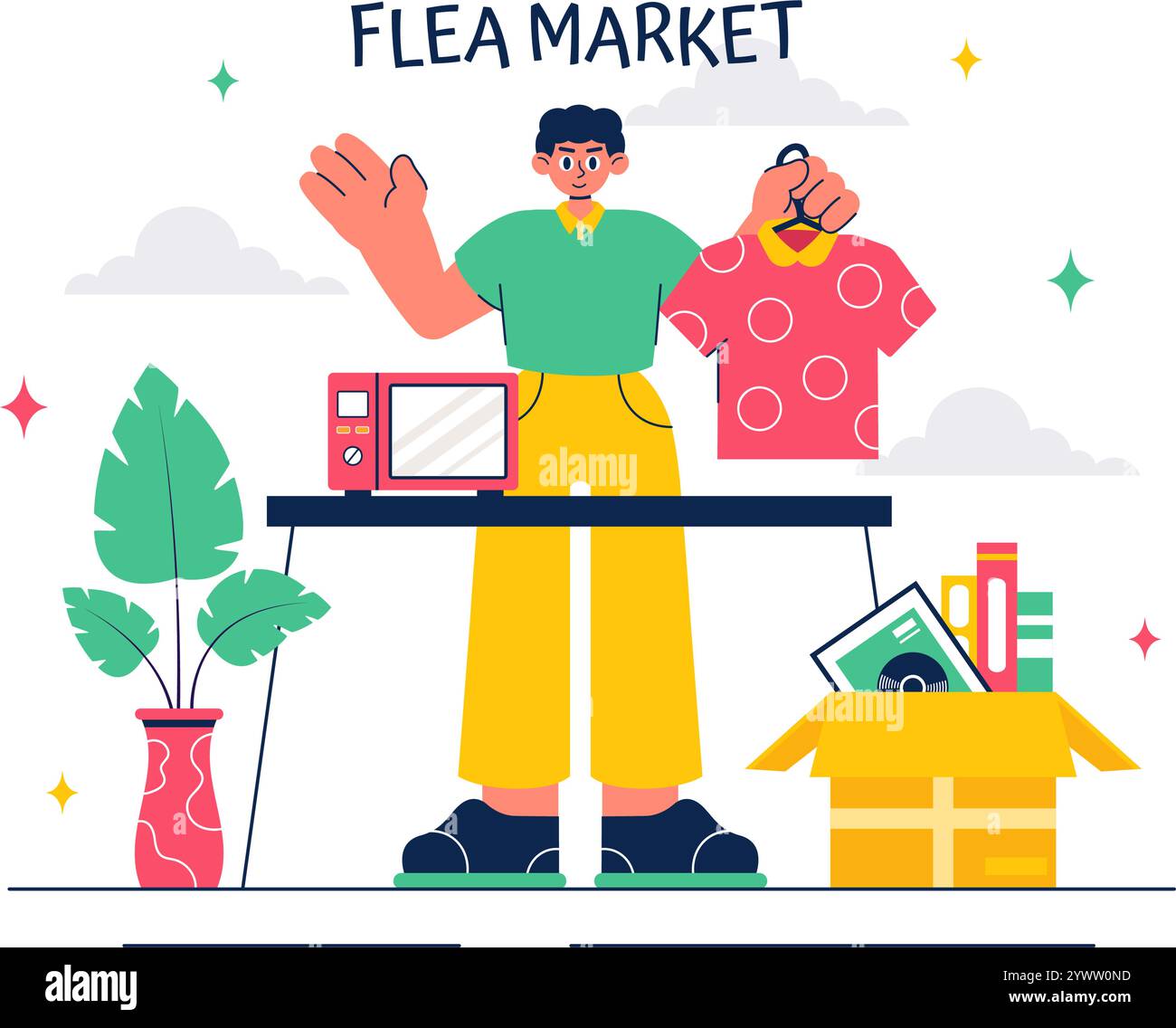 Flea Market Vector Illustration featuring a Second-Hand Shop with ...