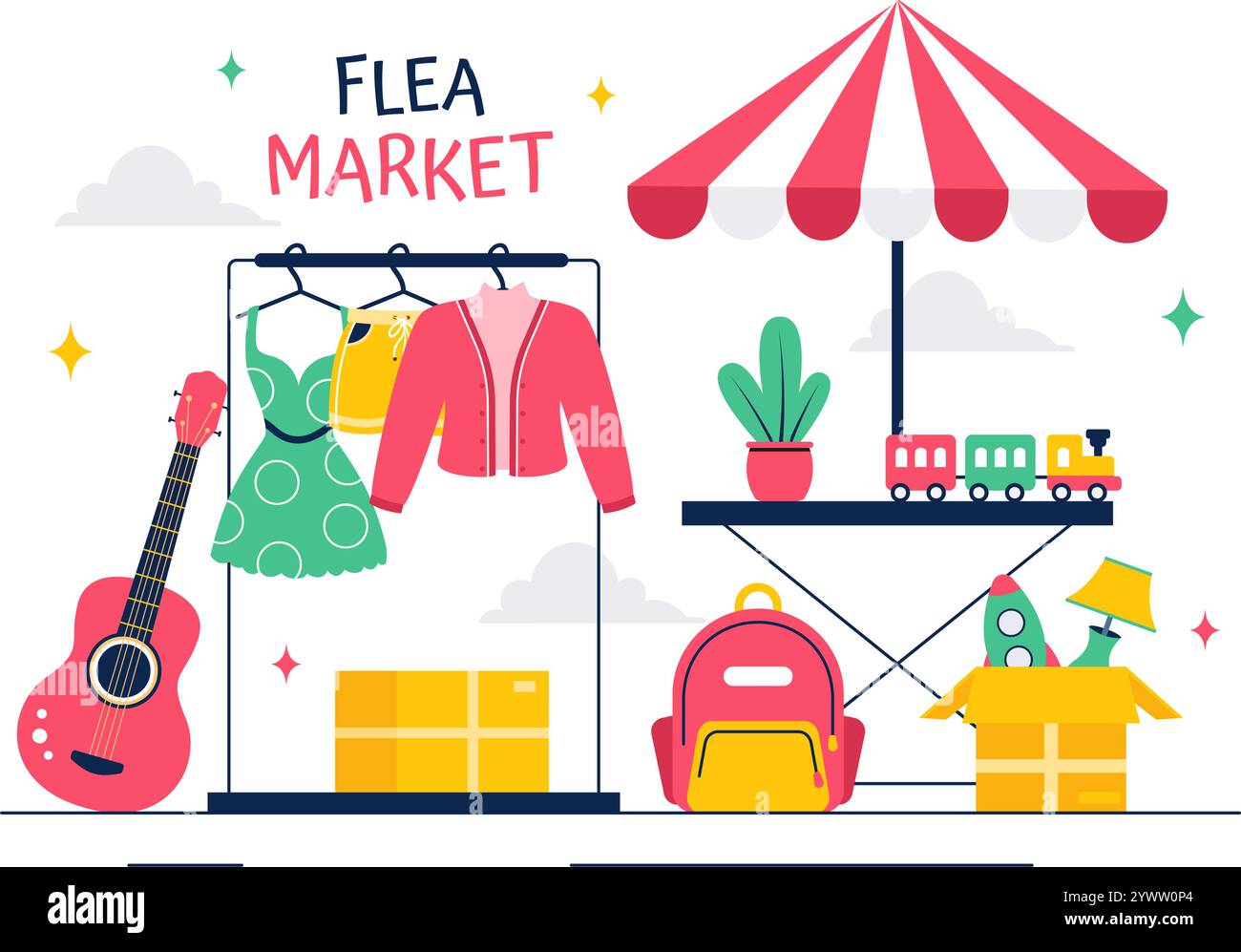 Flea Market Vector Illustration featuring a Second-Hand Shop with ...