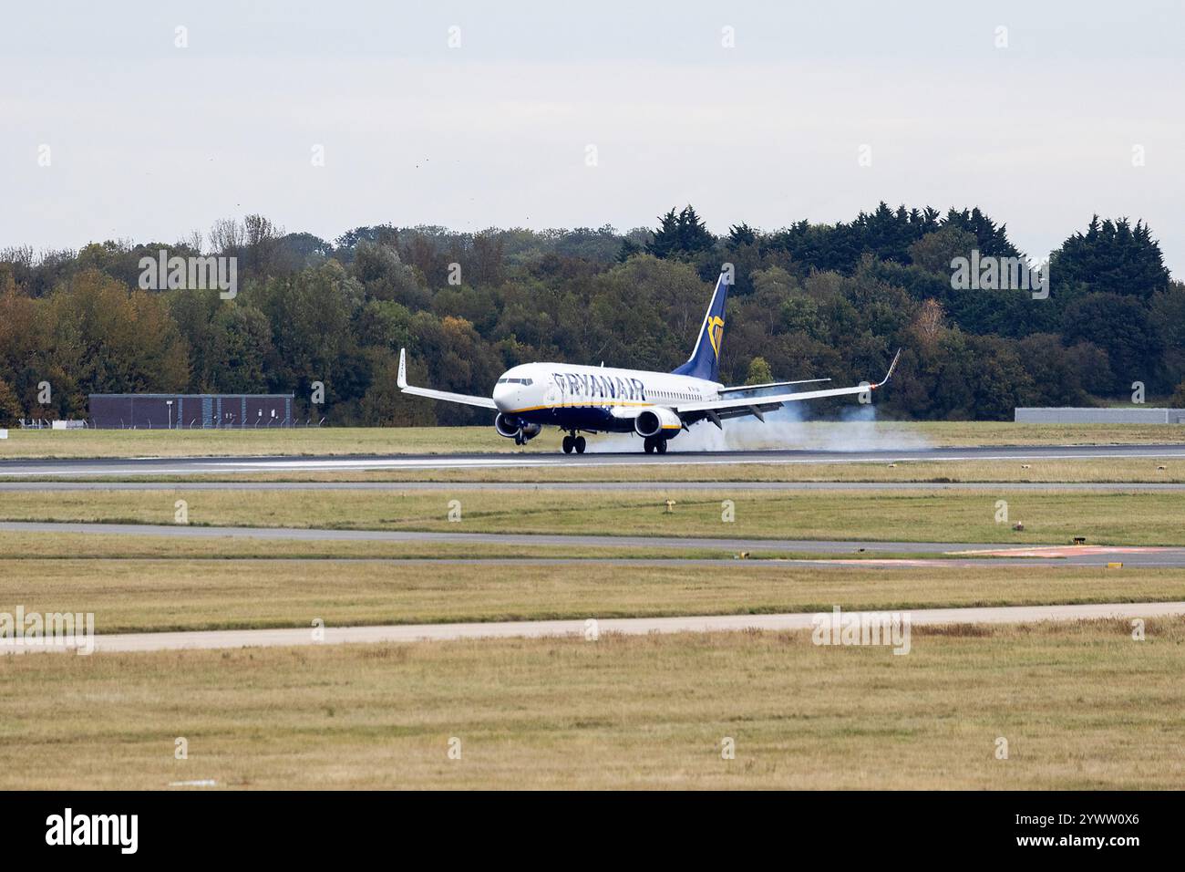 Ryanair Boeing 737 at London Stansted. Aircraft in white and blue ...