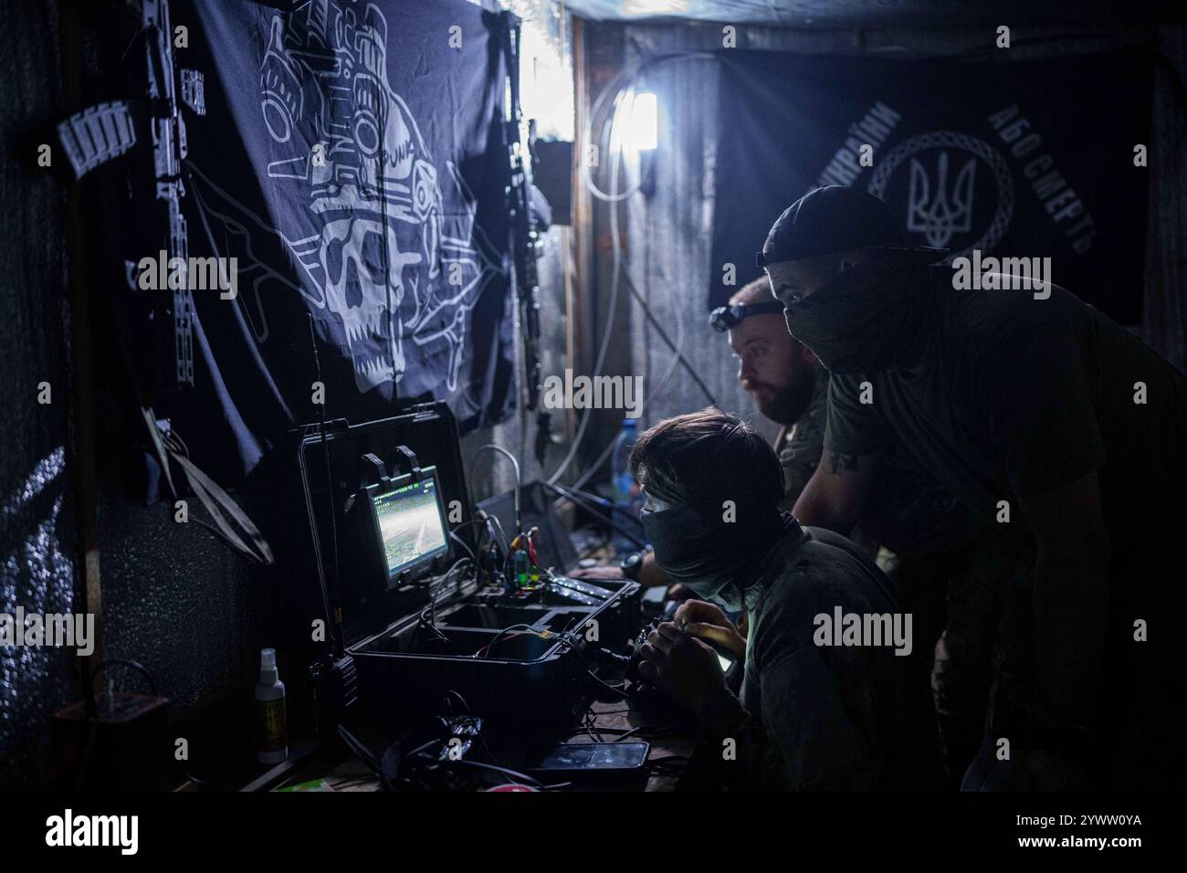 Ukrainian soldiers of the 3rd assault brigade fly an FPV exploding ...