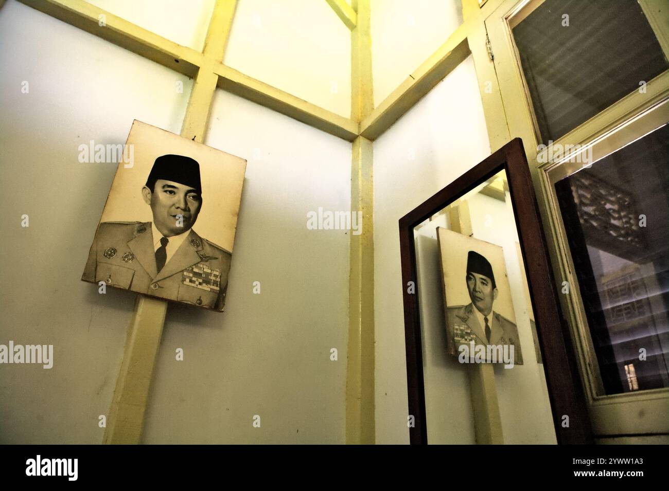 Printed photo of Indonesian first president Soekarno in a bedroom where he spent his exile time ...