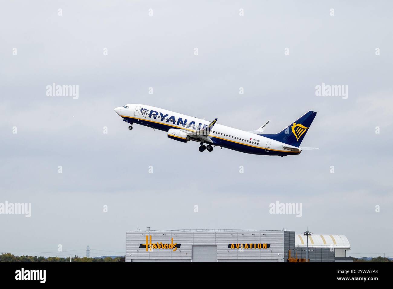 Ryanair Boeing 737 at London Stansted. Aircraft in white and blue ...