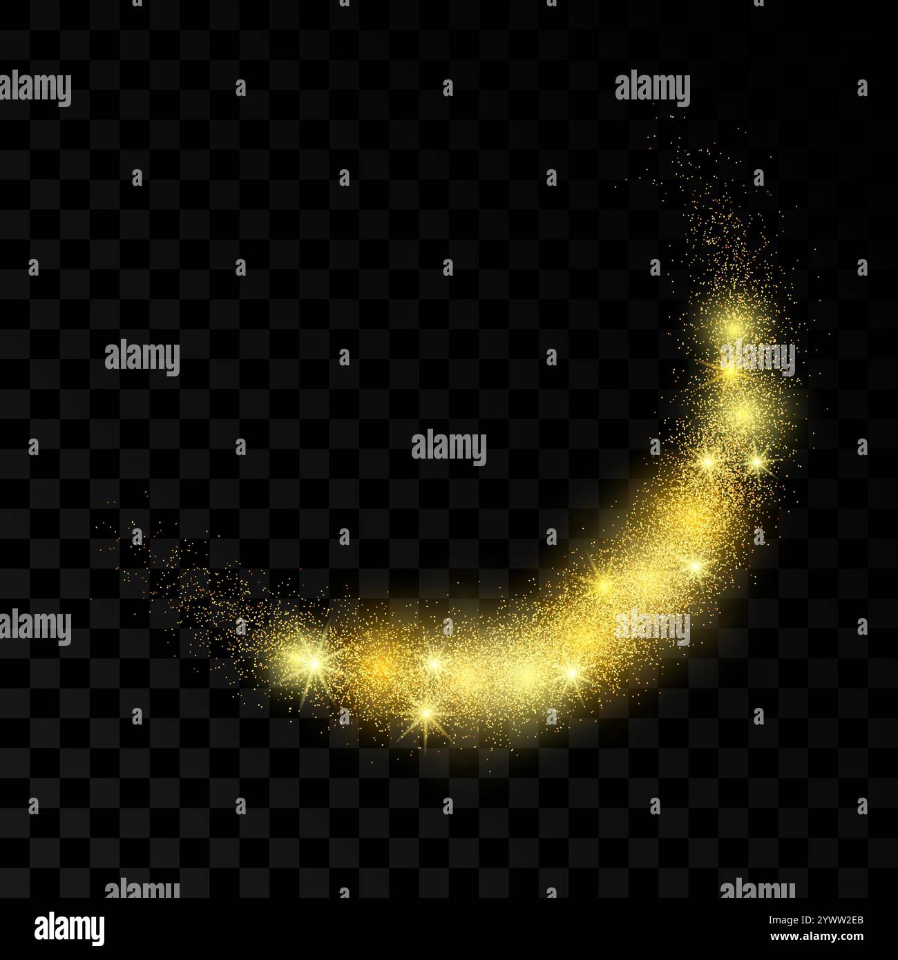 Light wave with gold glitter effect on a dark transparent background ...