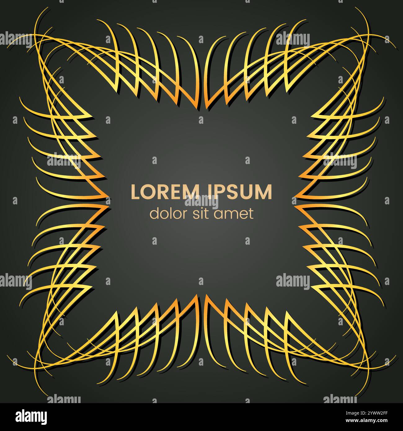 A square golden monogram element on a dark background. Vector ...