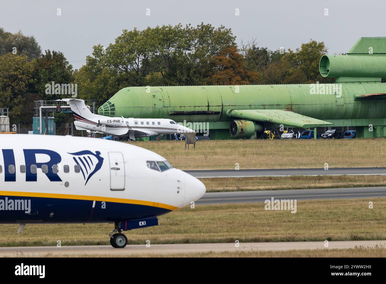 Ryanair Boeing 737 at London Stansted. Aircraft in white and blue ...