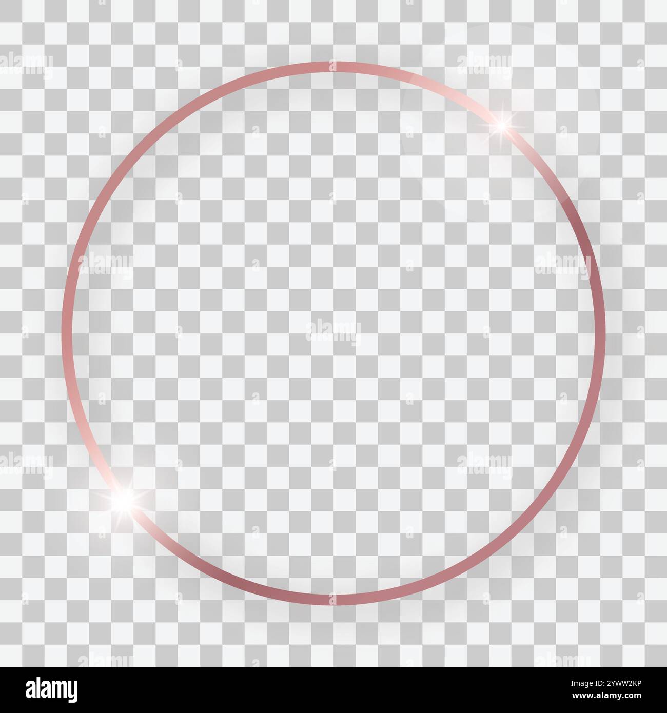 Rose gold shiny round frame with glowing effects and shadows on transparent background. Vector ...
