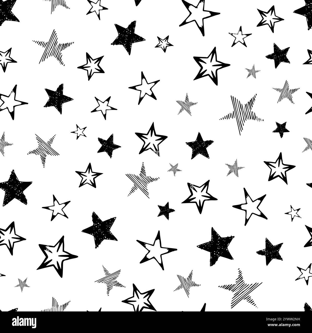 Seamless background of doodle stars. Black hand drawn stars on white ...