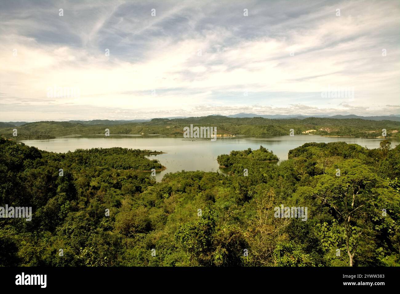Hiils and forest surrounding Kampar River near Bangkinang in Kampar ...