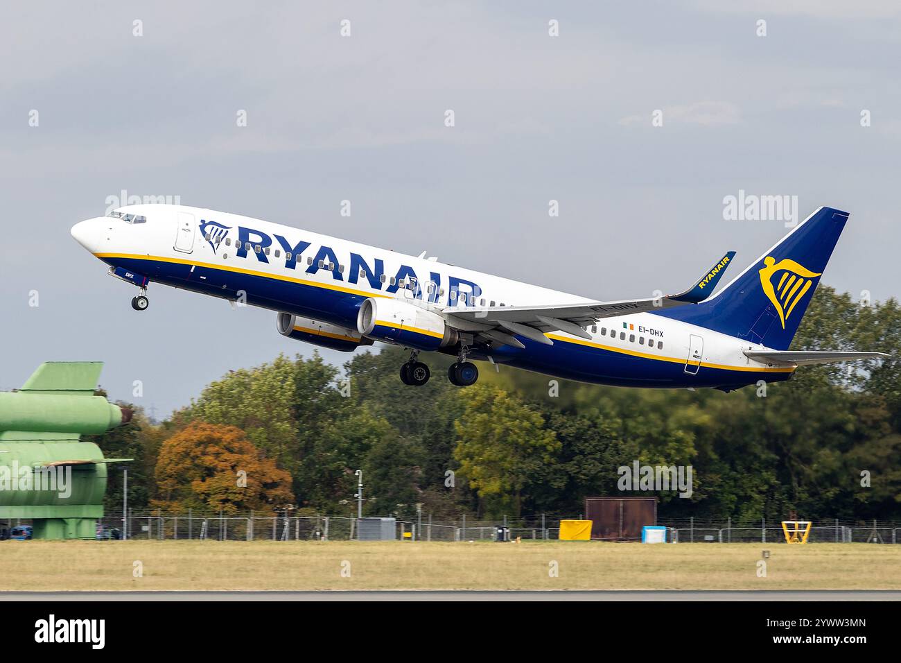 Ryanair Boeing 737 at London Stansted. Aircraft in white and blue ...