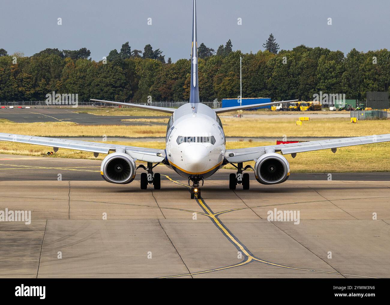 Ryanair Boeing 737 at London Stansted. Aircraft in white and blue ...