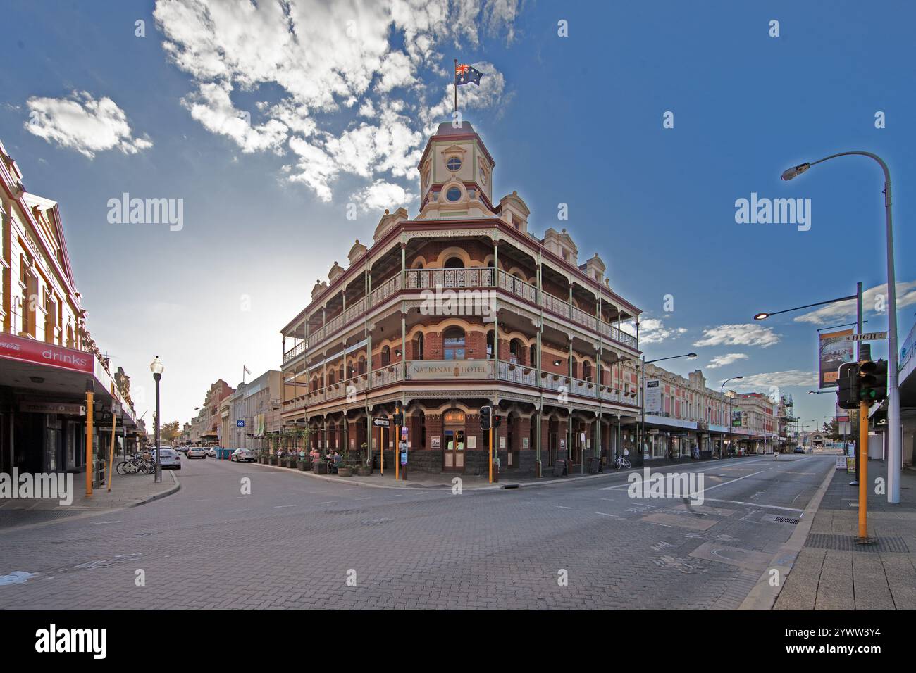 Panoramic street view in Fremantle, Australia, featuring historic ...