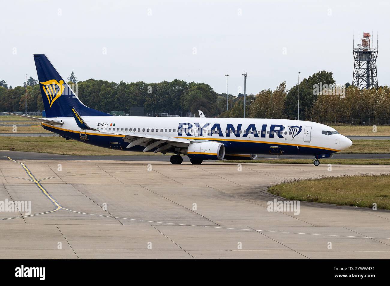 Ryanair Boeing 737 at London Stansted. Aircraft in white and blue ...