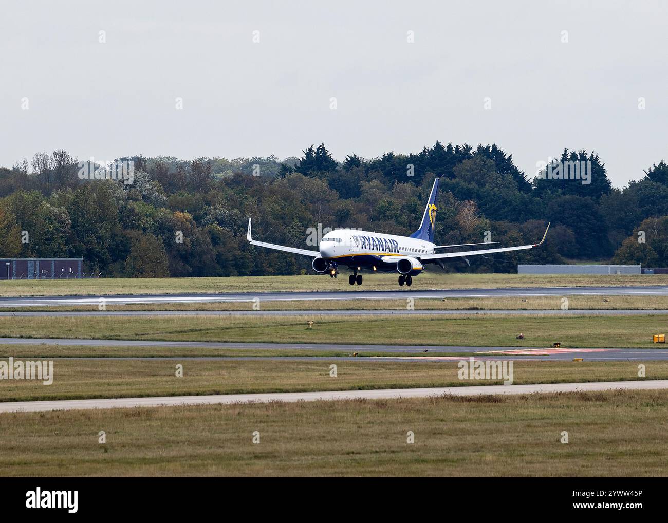 Ryanair Boeing 737 at London Stansted. Aircraft in white and blue ...