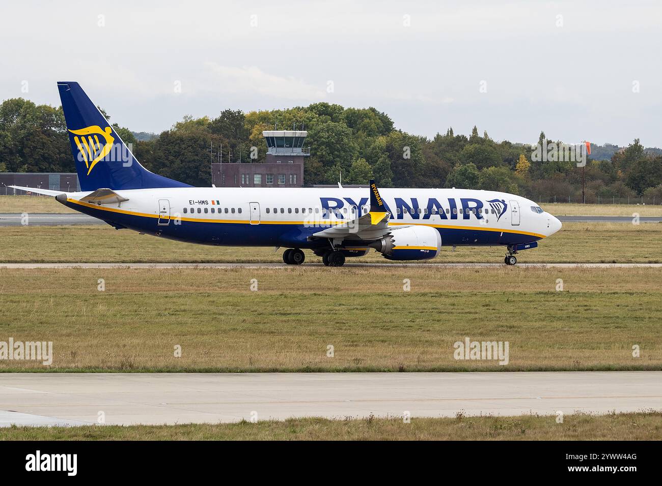 Ryanair Boeing 737 at London Stansted. Aircraft in white and blue ...