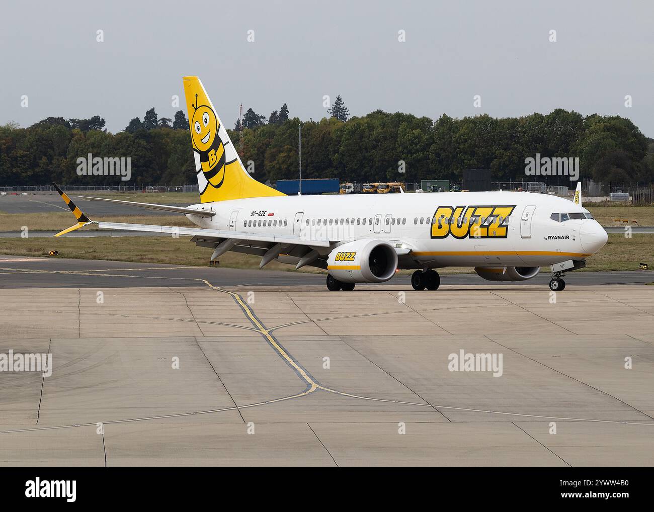 Buzz Airlines. Aircraft is white with Yellow logos. London Stansted ...