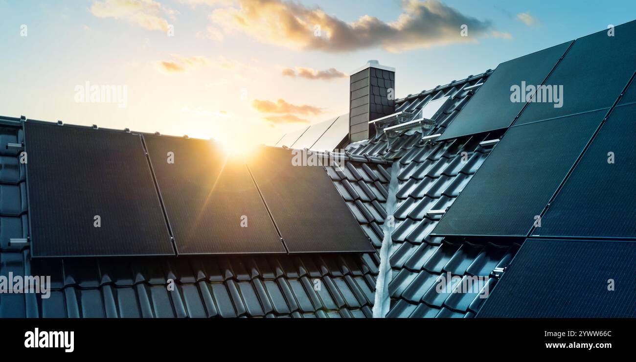 Solar panels on roof sunset hi-res stock photography and images - Alamy