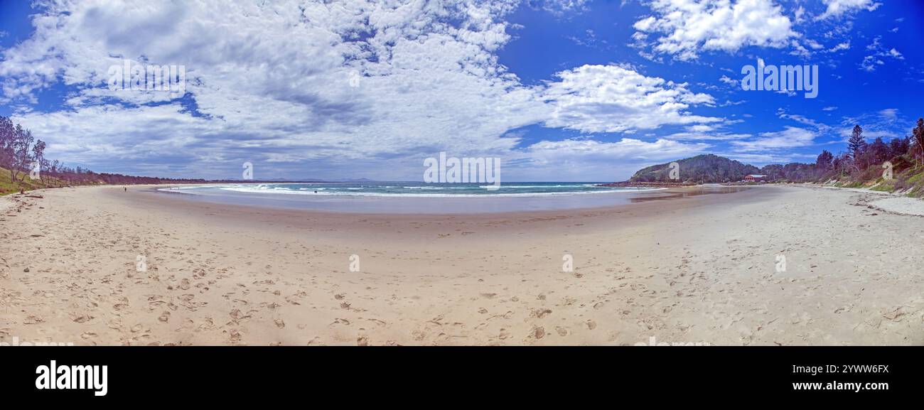 Golden Coast beach panorama with expansive sandy shore and ocean waves ...