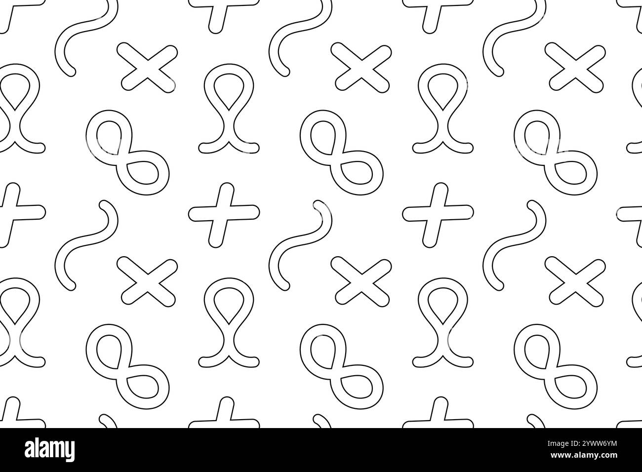 Seamless pattern of abstract shapes including infinity symbols, crosses ...