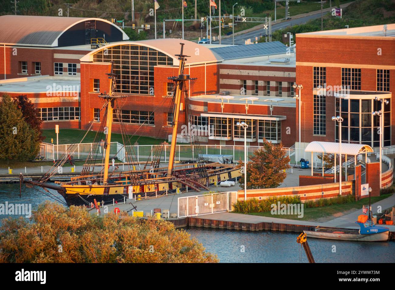 The Brig Niagara docked in Erie, Pennsylvania, with views of Downtown ...