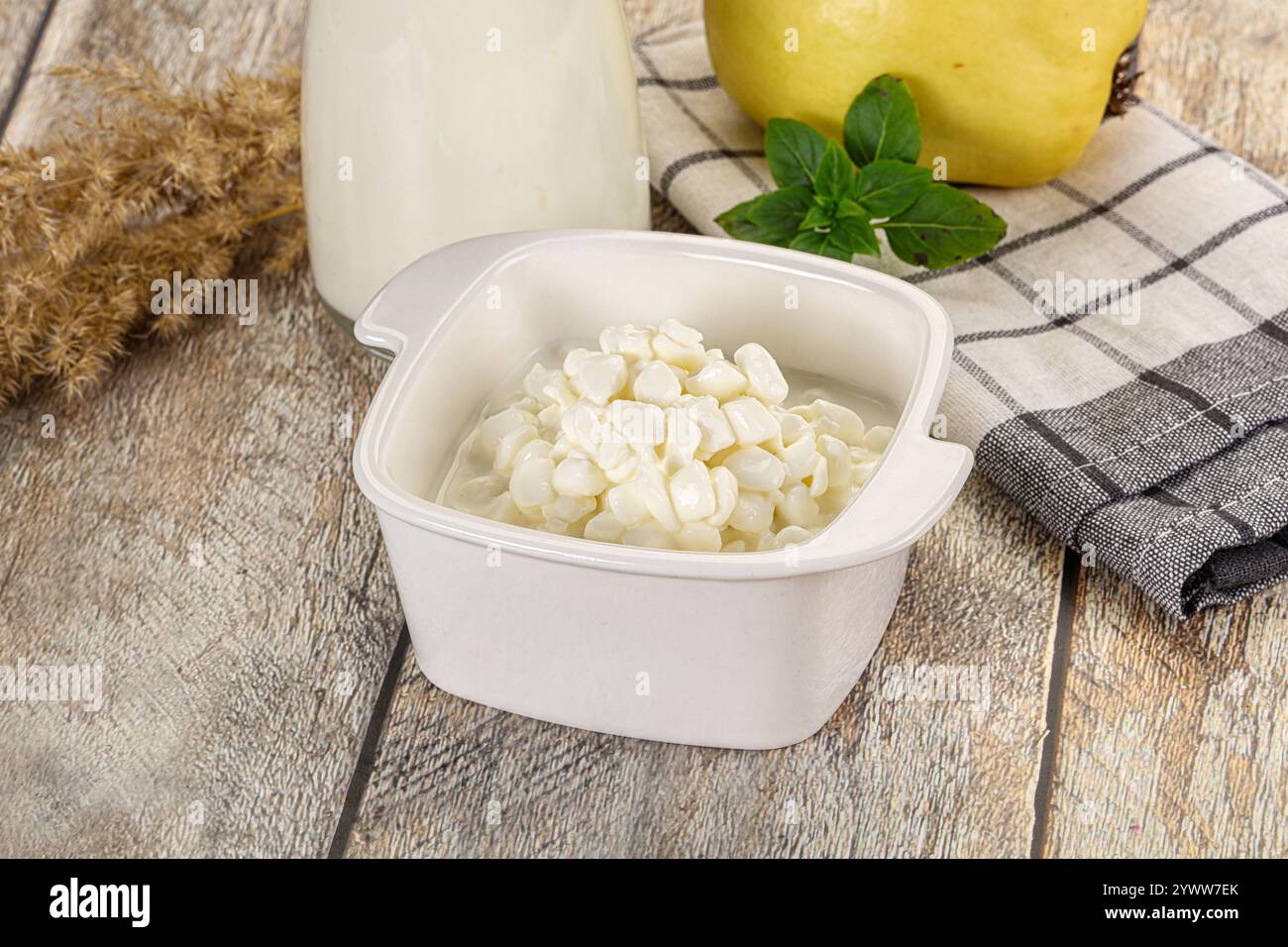 Grain cottage cheese with sour in the bowl Stock Photo - Alamy