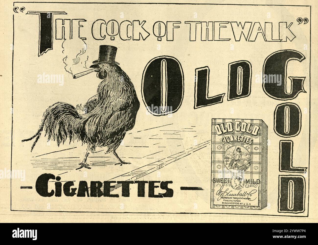Advert for Old Cock cigarettes, cockerel smoking a cigarette, Victorian ...