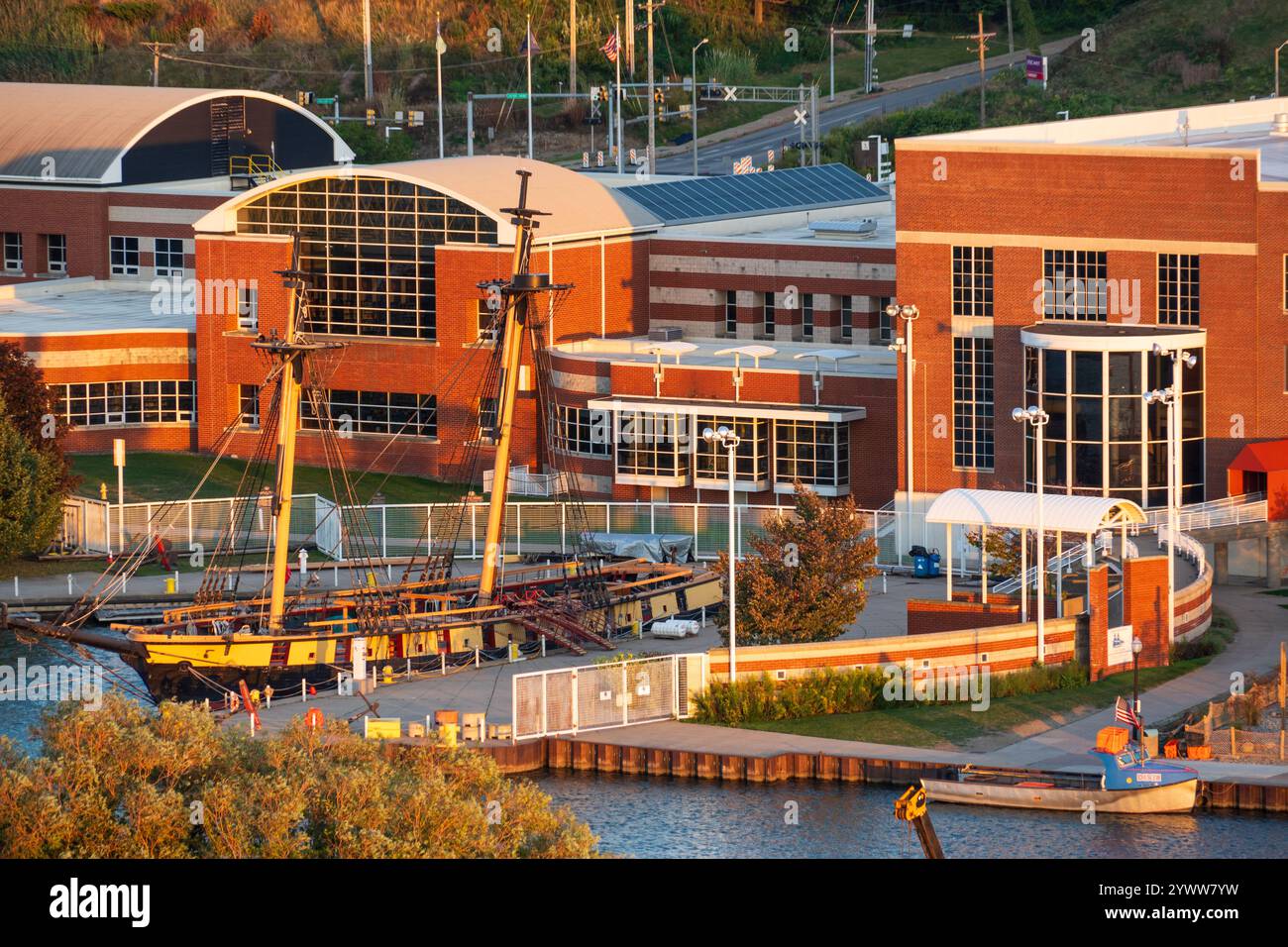 The Brig Niagara docked in Erie, Pennsylvania, with views of Downtown ...