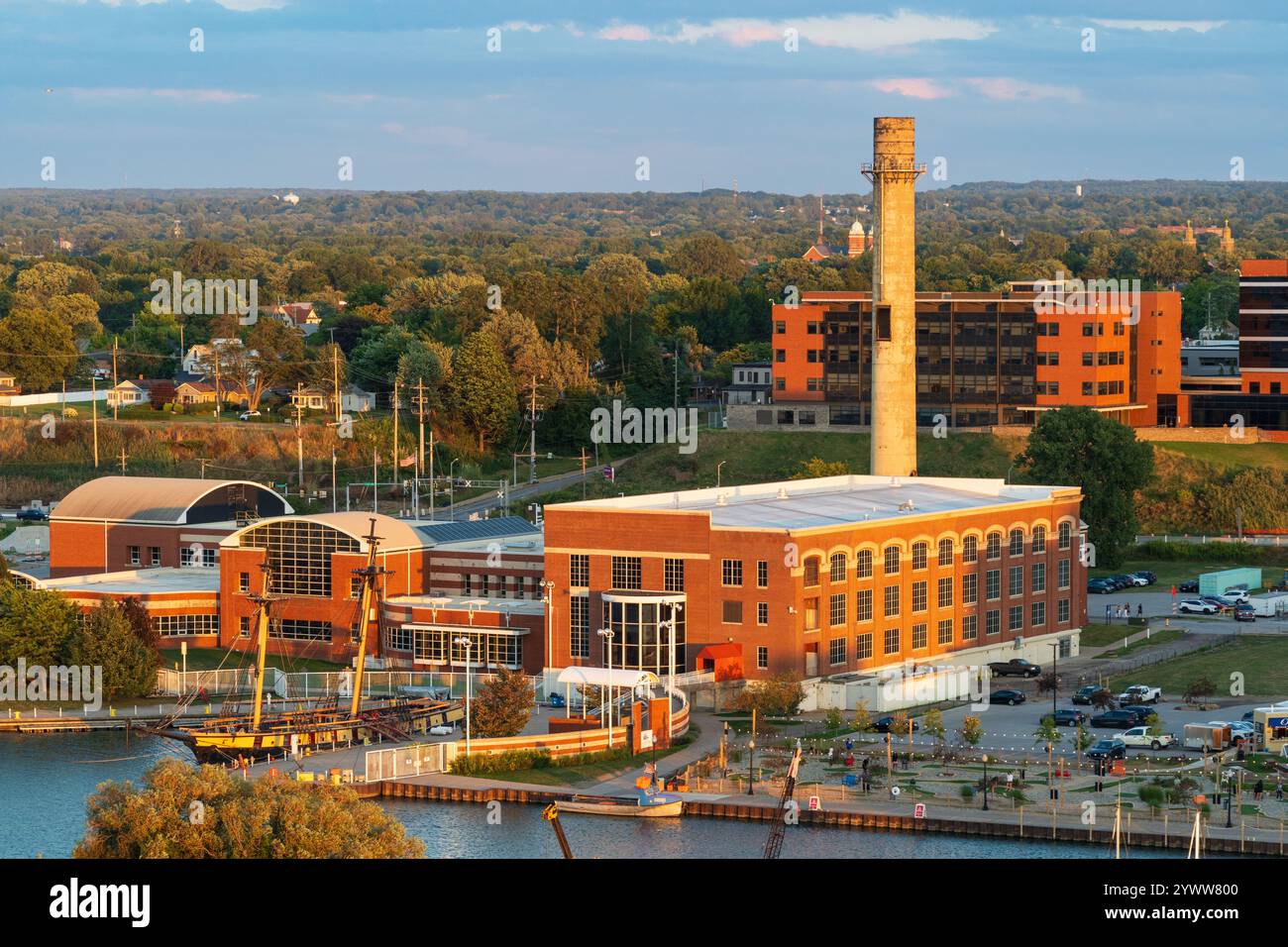 The Brig Niagara docked in Erie, Pennsylvania, with views of Downtown ...