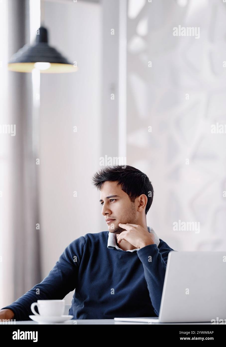Man, news and thinking in office, ideas and journalist for article ...