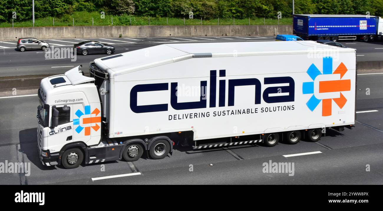 Culina side view white hgv lorry truck aerodynamic shaped articulated ...