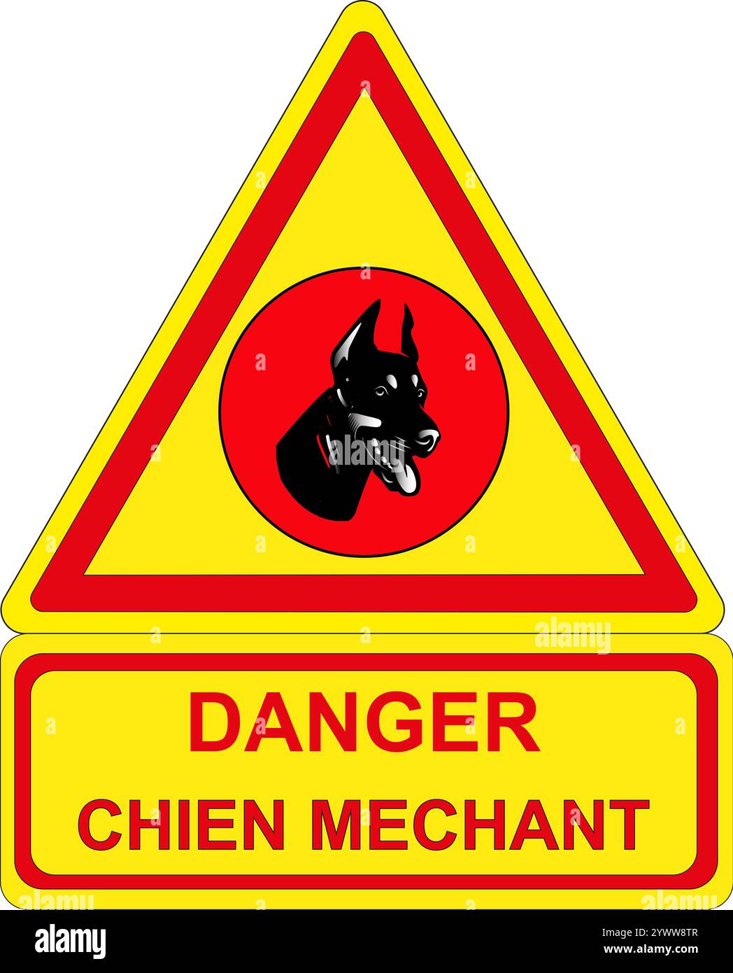 Triangular sign with yellow background edged in red and French text ...