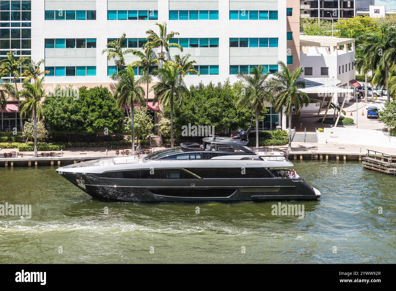 Miami, FL, USA - March 30, 2024: Luxury yacht Riva 100 Corsaro sailing ...